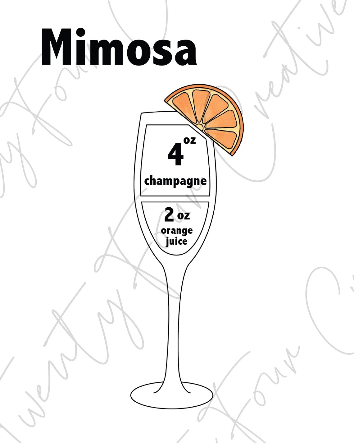 Mimosa Cocktail Recipe Illustration Bar Cart Decor Digital - Etsy