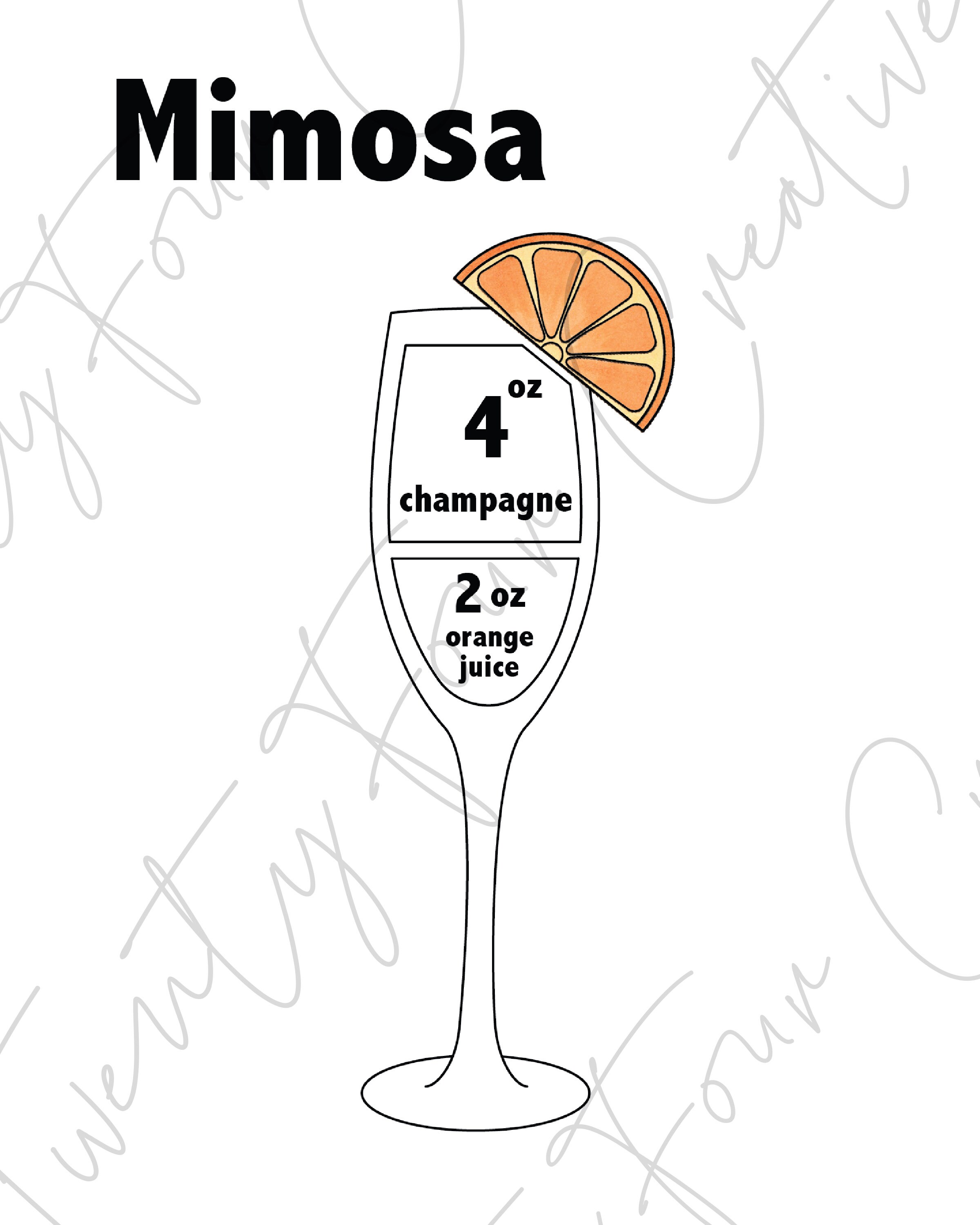 Mimosa Cocktail Recipe Illustration Bar Cart Decor Digital - Etsy