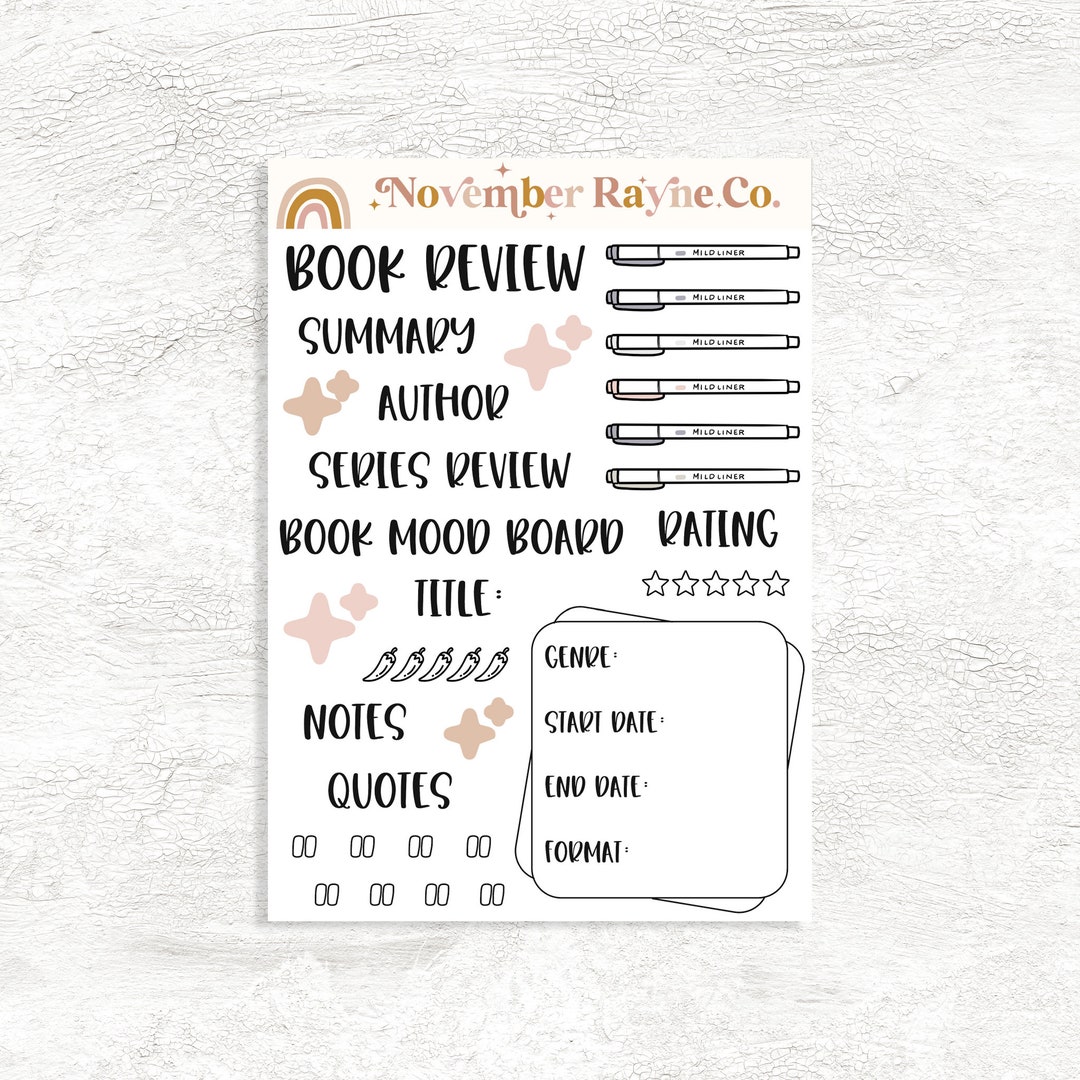 Book Review Template Planner Journal Stickers, Bookish Gift for Book ...