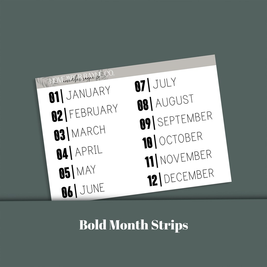 Bold Month Strip Stickers Aesthetic Stickers Month Stickers Journal ...