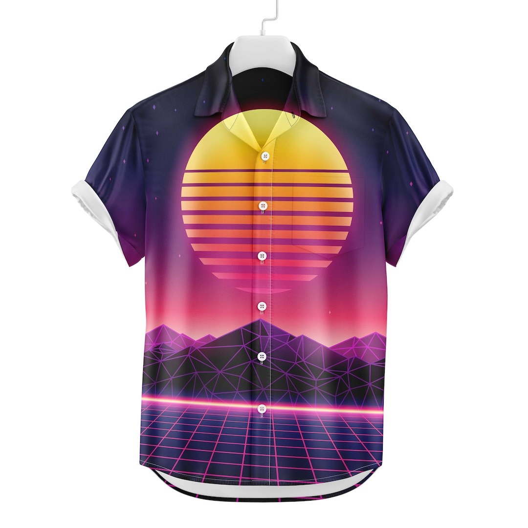 Synthwave Sunset Hawaiian Shirt | Button up Down Shirt - Etsy