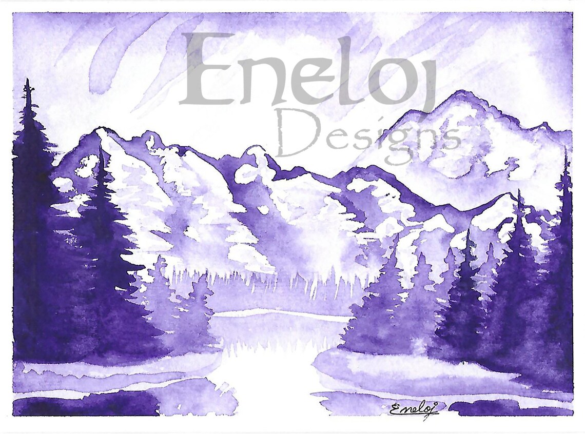Purple Landscape Watercolor Painting / Original Nature Print / | Etsy