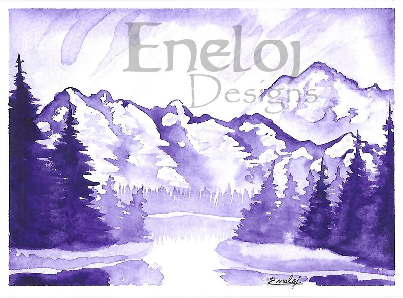 Purple Landscape Watercolor Painting / Original Nature Print / | Etsy