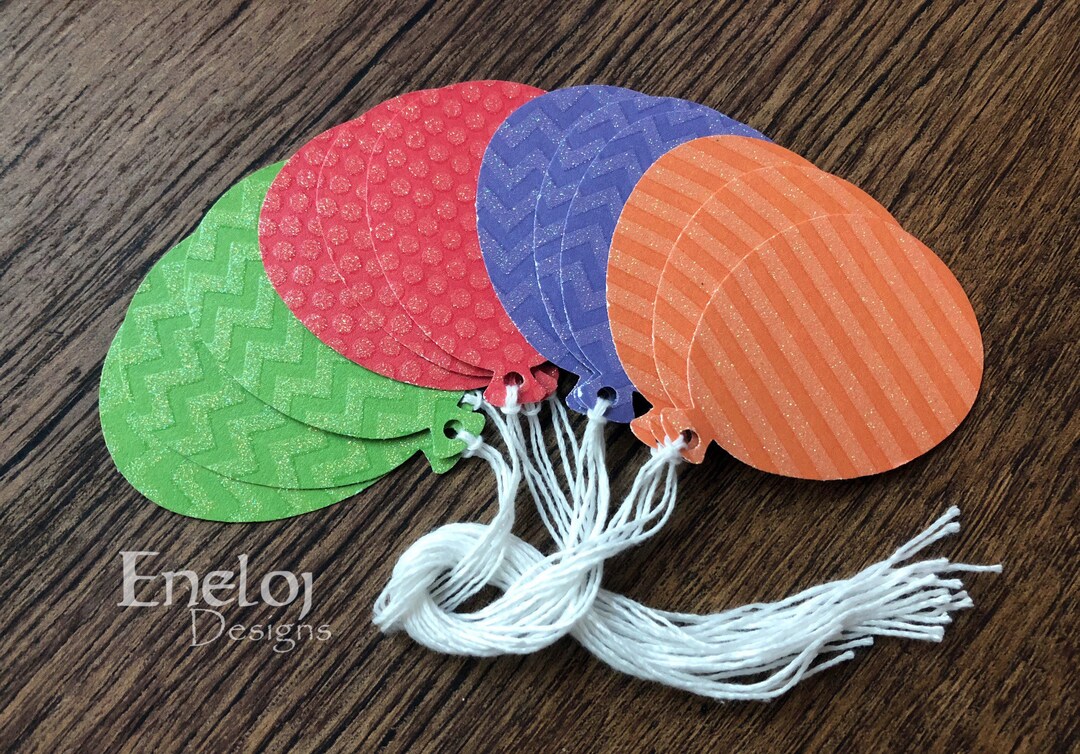 Glitter Birthday Balloon Gift Tags With String / Handmade Die Cut Gift ...