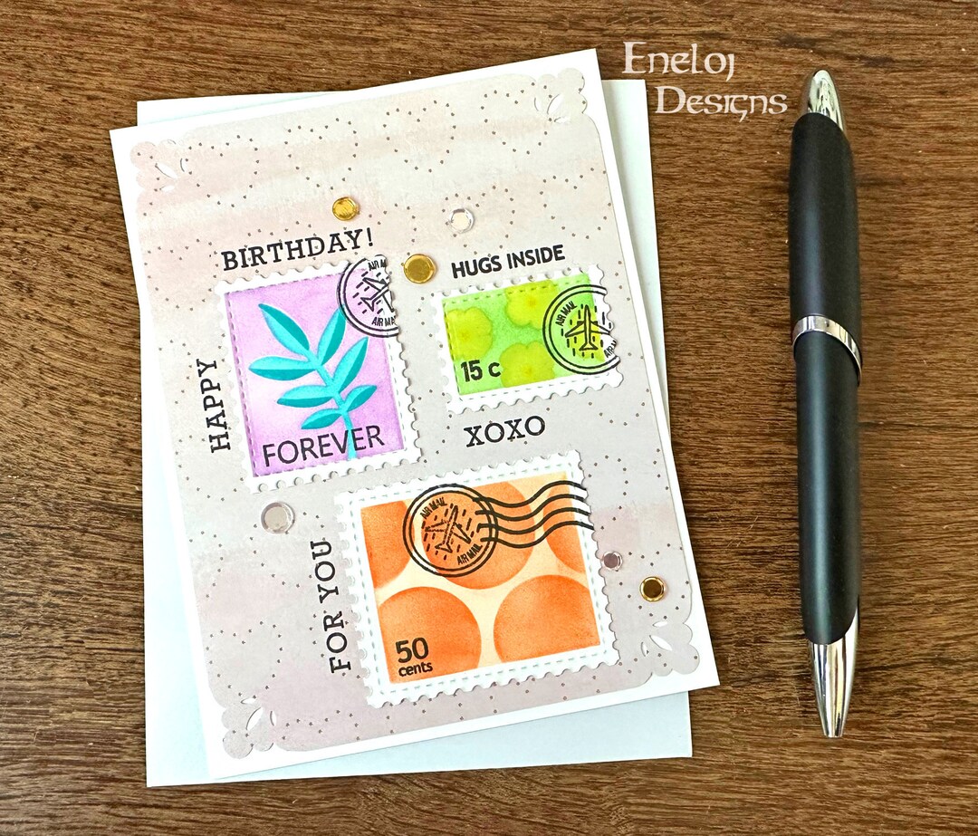 Happy Birthday Card / Postage Stamps Card / Handmade Card / Die Cut ...