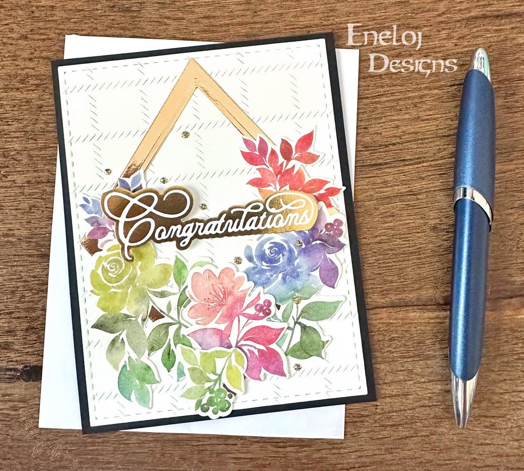 Congratulations Card / Die Cut Foil Card / Washi Flower Card / Birthday ...