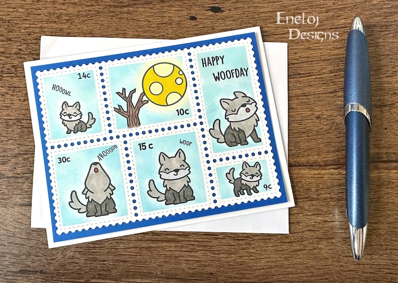 Wolf Birthday Card / Postage Stamp Card / Cute Birthday Card / Kids ...