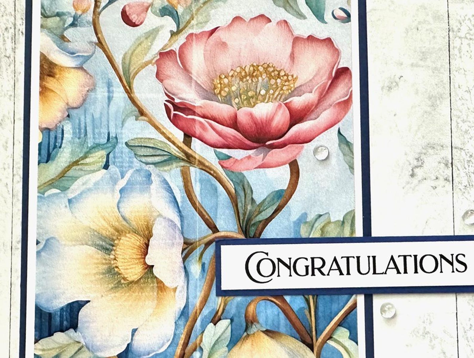 Congratulations Card / Beautiful Flower Card / Handmade Card / Blank ...