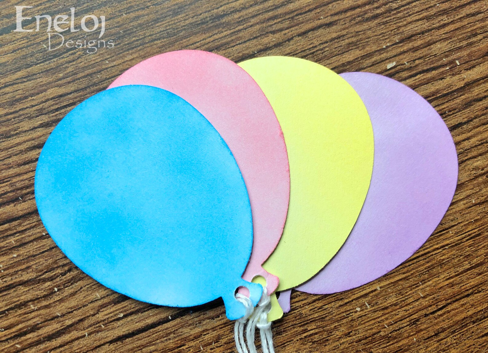 Birthday Balloon Gift Tags With String / Handmade Ink Blended Tags ...