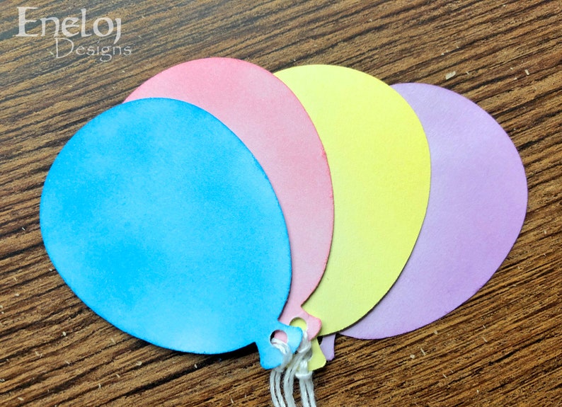 Birthday Balloon Gift Tags With String / Handmade Ink Blended | Etsy