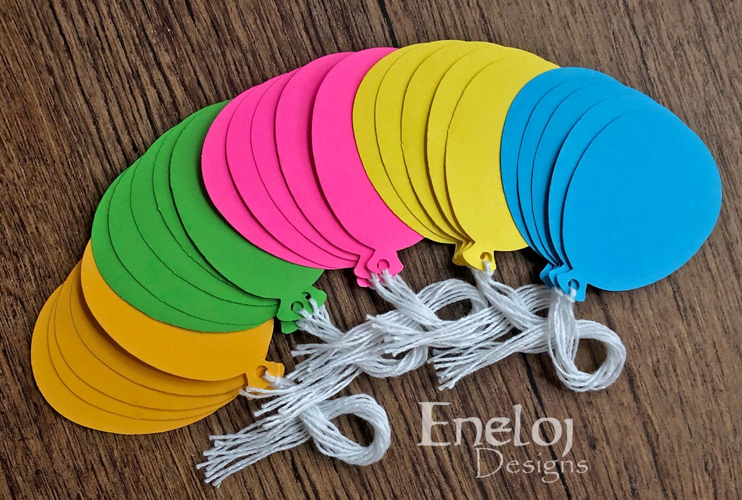 Neon Balloon Gift Tags With String / Handmade Die Cut Birthday Gift ...