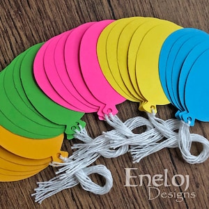 Neon Balloon Gift Tags With String / Handmade Die Cut Birthday Gift ...