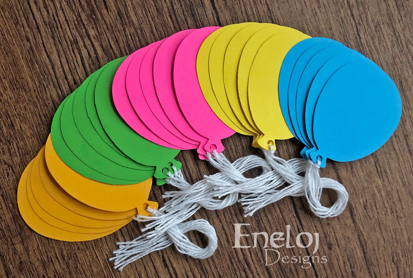 Neon Balloon Gift Tags With String / Handmade Die Cut Birthday Gift ...