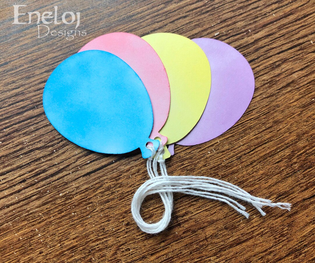 Birthday Balloon Gift Tags With String / Handmade Ink Blended Tags ...