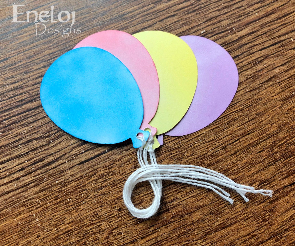 Birthday Balloon Gift Tags With String / Handmade Ink Blended - Etsy