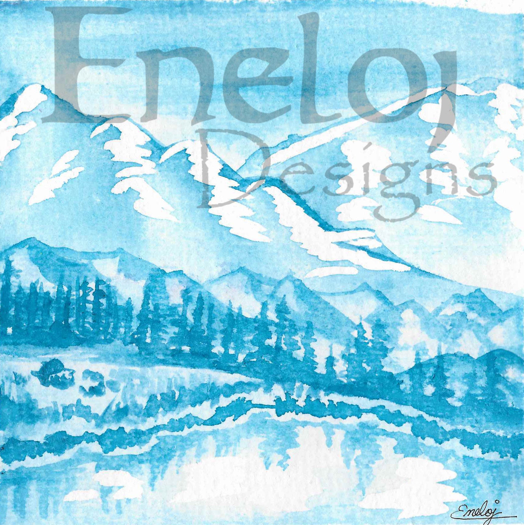 Blue Landscape Watercolor Painting / Mountain Lake Wall Art & Home ...
