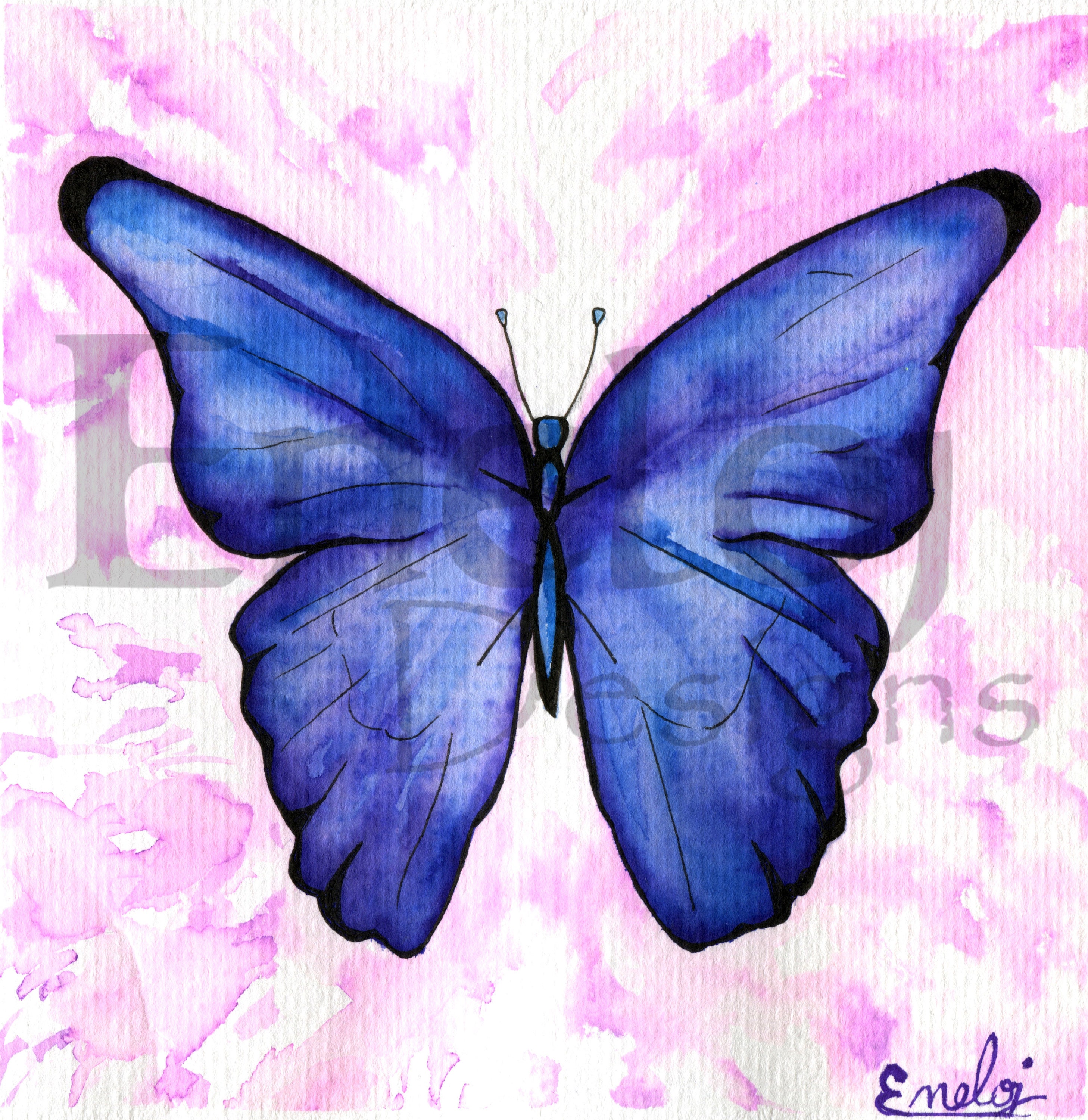 Blue Butterfly Watercolor Painting / Original Art Print / - Etsy