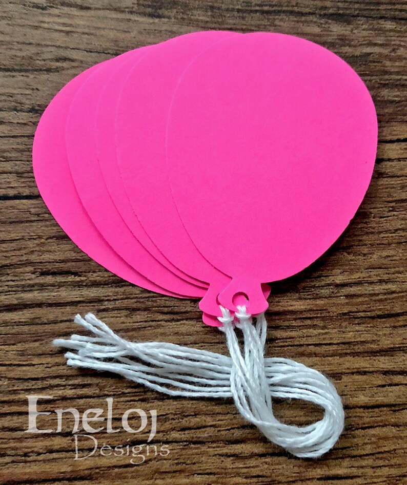 Neon Balloon Gift Tags With String / Handmade Die Cut Birthday Gift ...