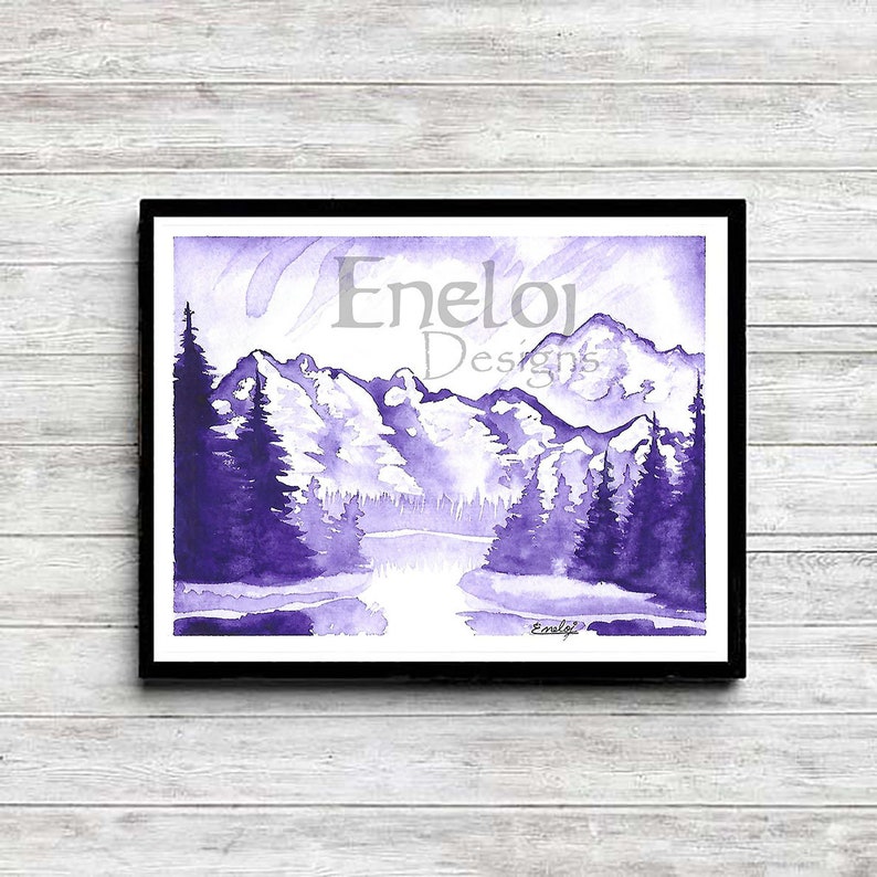 Purple Landscape Watercolor Painting / Original Nature Print / | Etsy