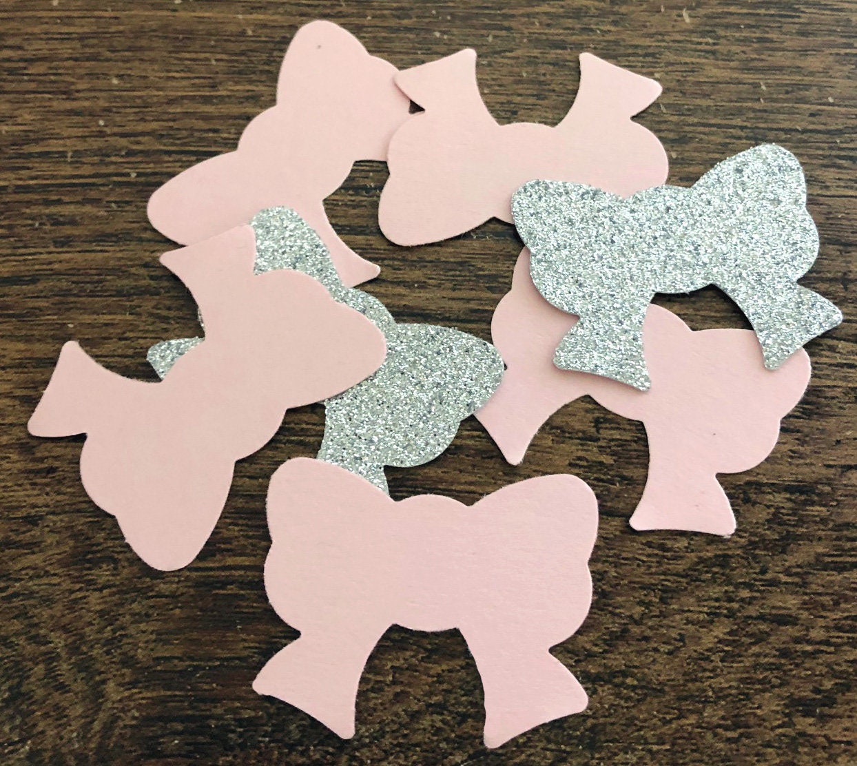 Bow Confetti / Little Girl Pink & Silver Baby Bows / Baby - Etsy
