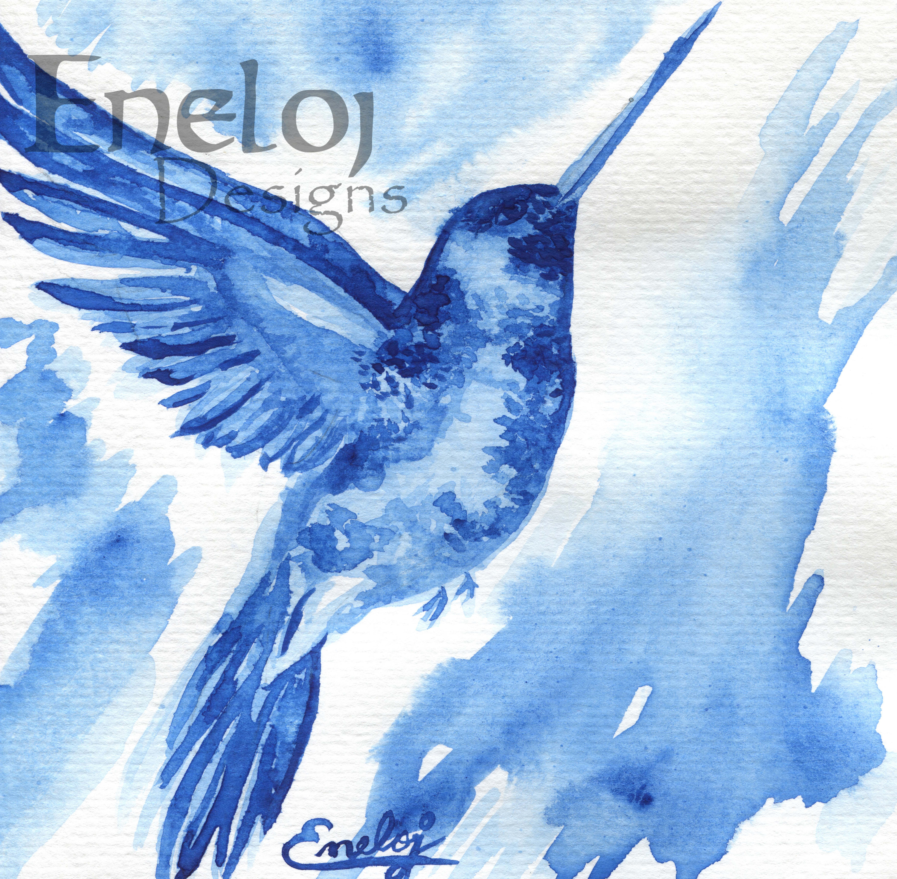 Blue Hummingbird Watercolor Painting / Original Handmade Art / - Etsy