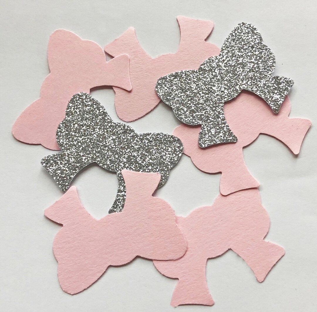 Bow Confetti / Little Girl Pink & Silver Baby Bows / Baby Shower Decor ...
