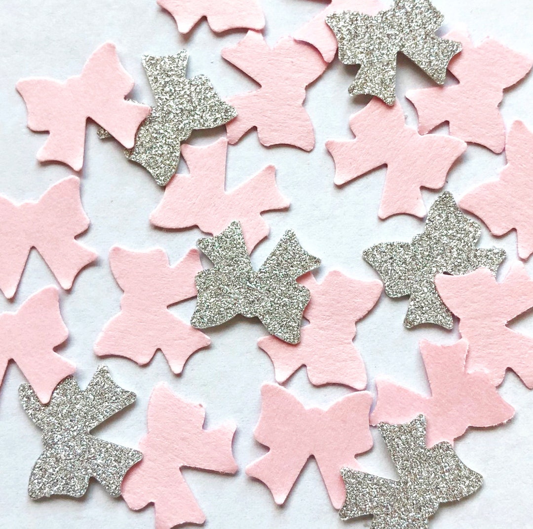 Bow Confetti / Little Girl Pink & Silver Baby Bows / Baby Shower Decor ...
