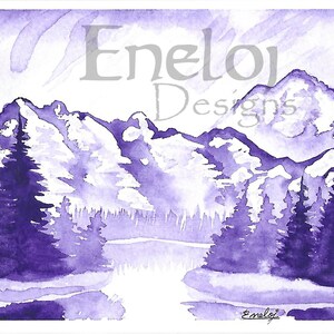 Watercolor Greeting Card / Purple Landscape Painting / Original Fine ...
