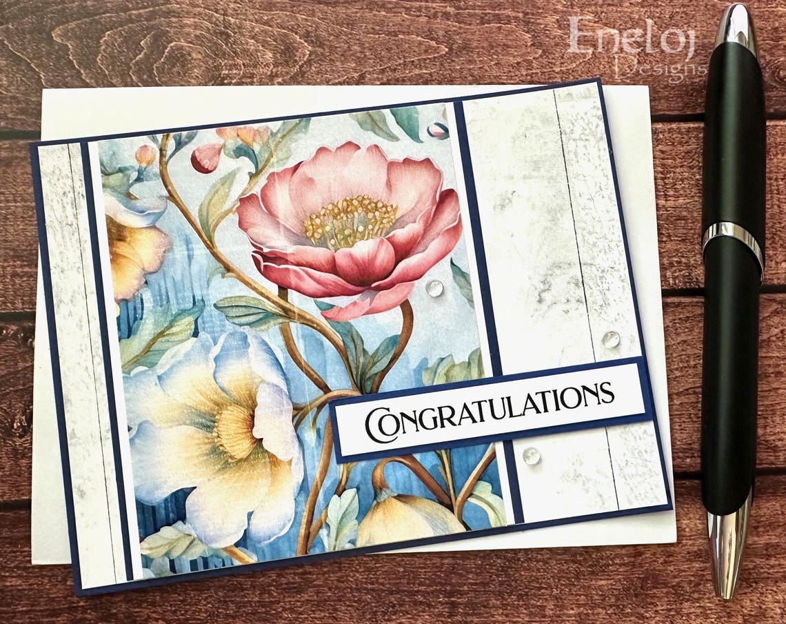 Congratulations Card / Beautiful Flower Card / Handmade Card / Blank ...