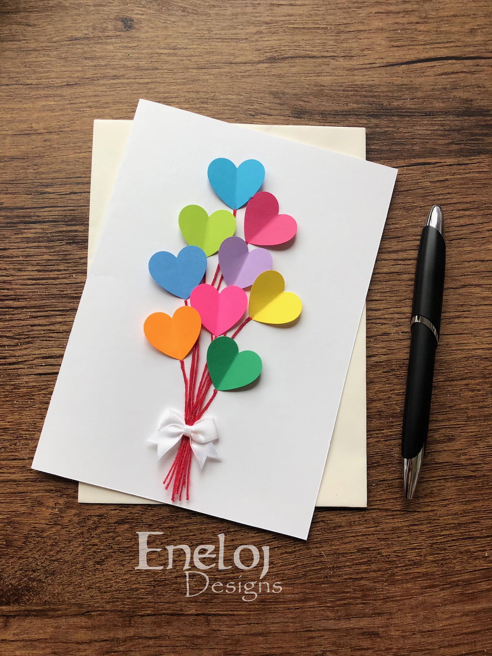 Rainbow Heart Balloons Birthday Card, Handmade Note Card - Etsy