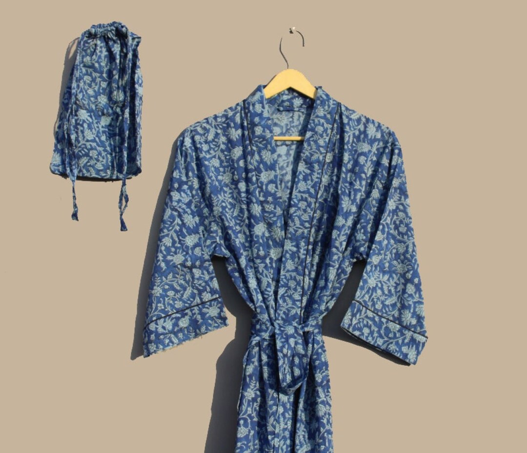 Block Printed Cotton Kimono, Cotton Robes, Kimono Dress, Beautiful ...
