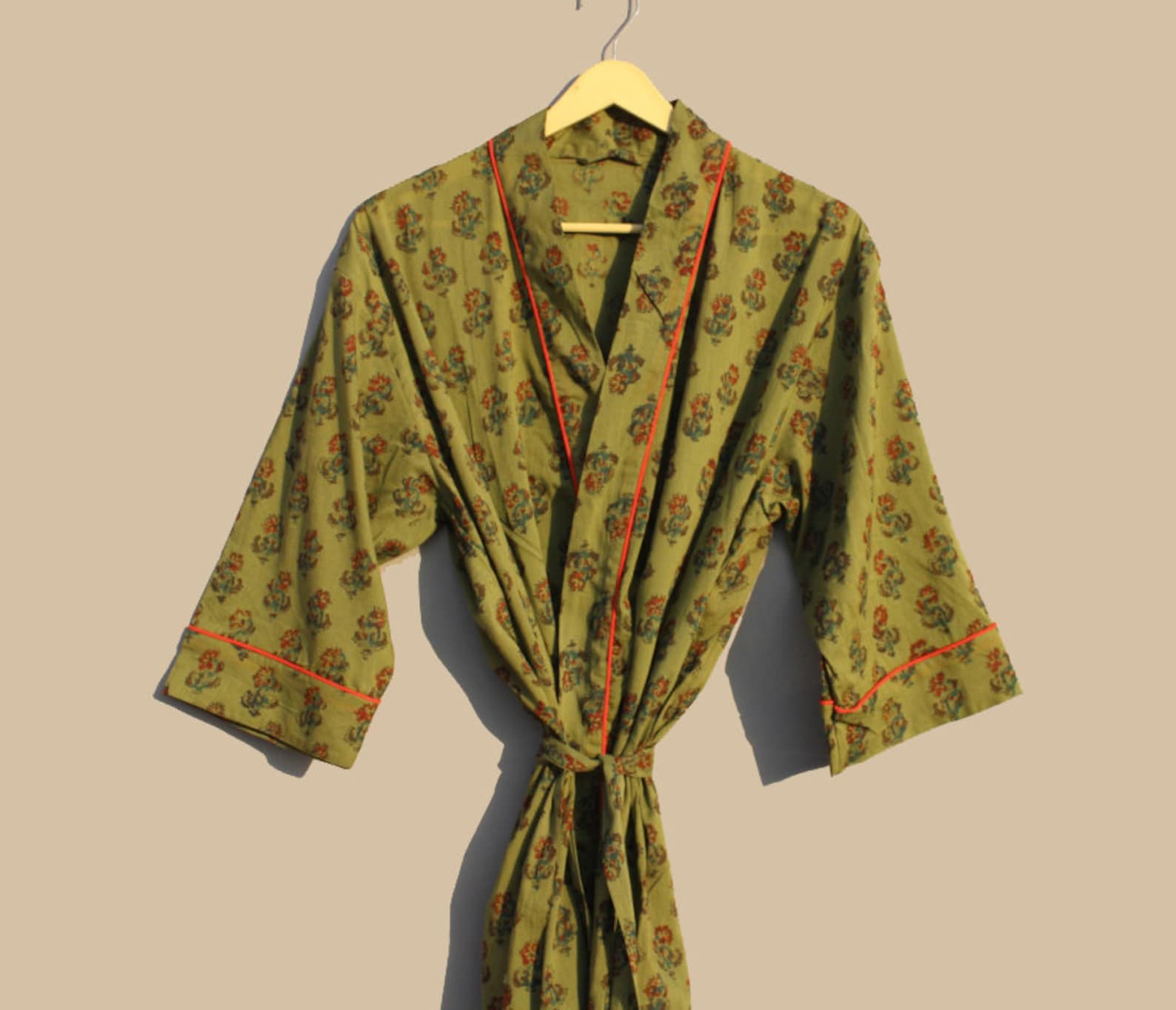 Block Printed Cotton Kimono, Cotton Robes, Kimono Dress, Beautiful ...