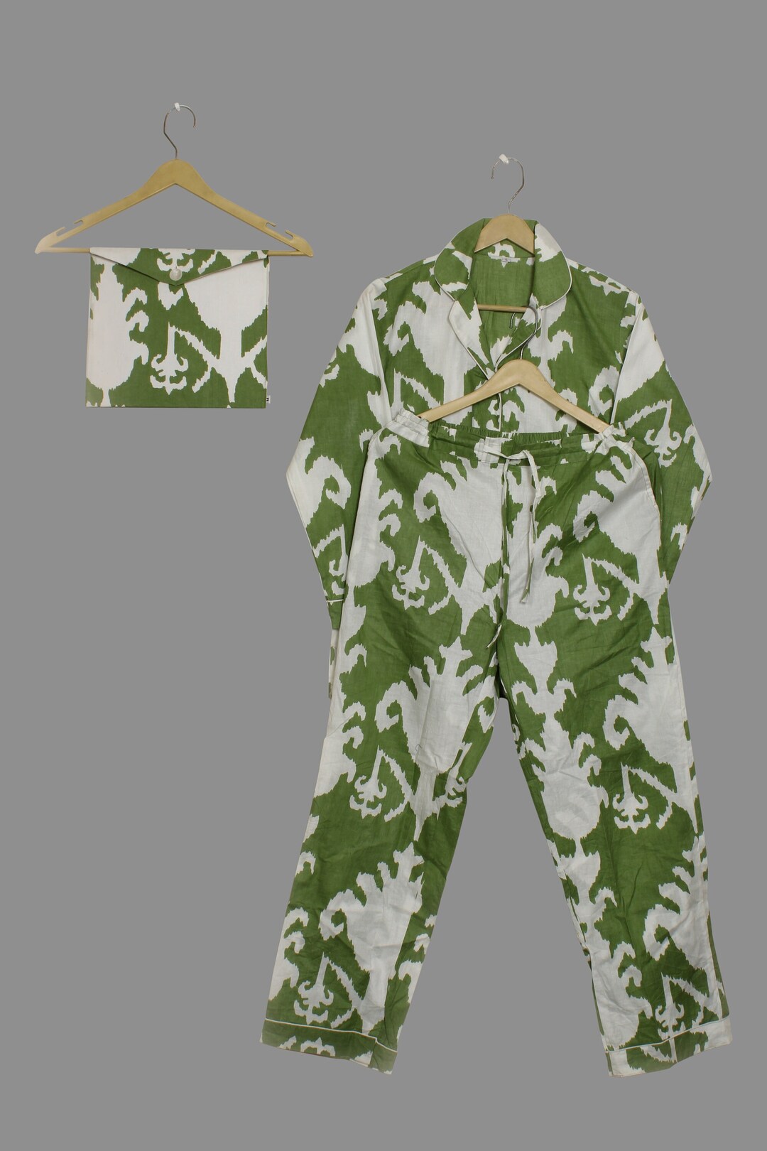 Hand Block Printed Cotton Pajama Set: Indian Two-piece Loungewear ...