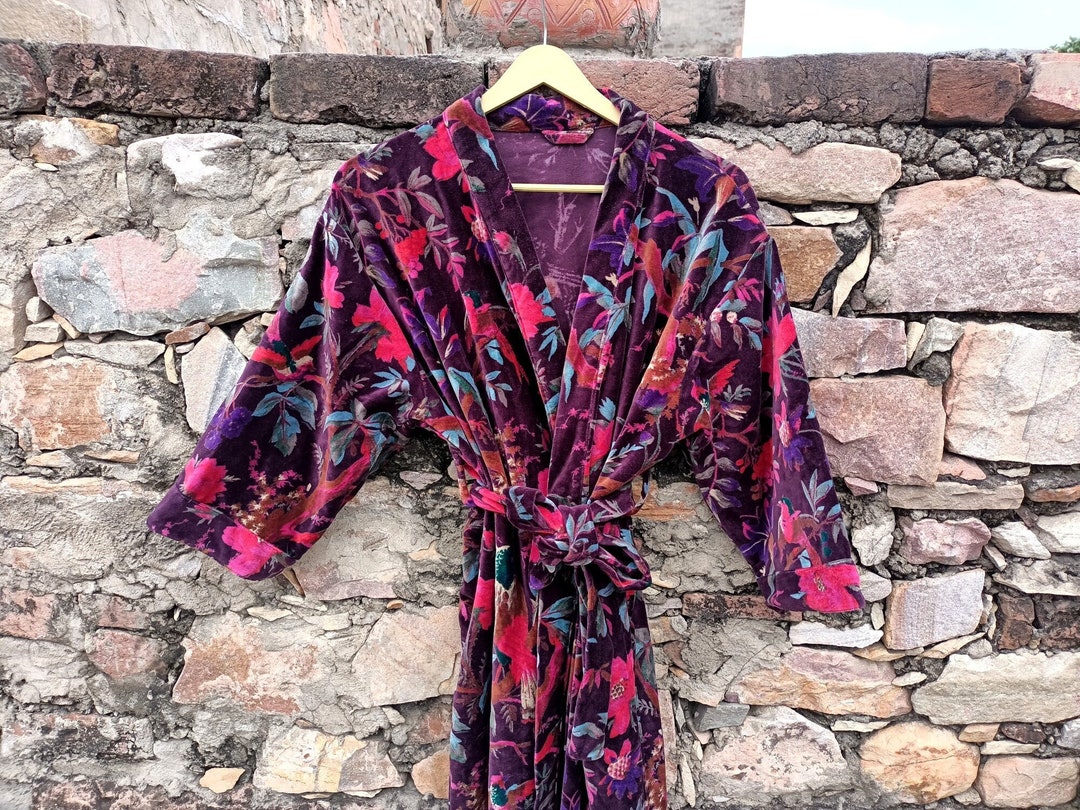 Indian Handmade Cotton Velvet Kimono, Bridesmaid Bathrobe Gift, - Etsy