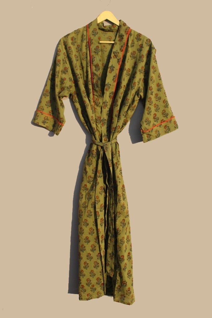 Block Printed Cotton Kimono, Cotton Robes, Kimono Dress, Beautiful ...