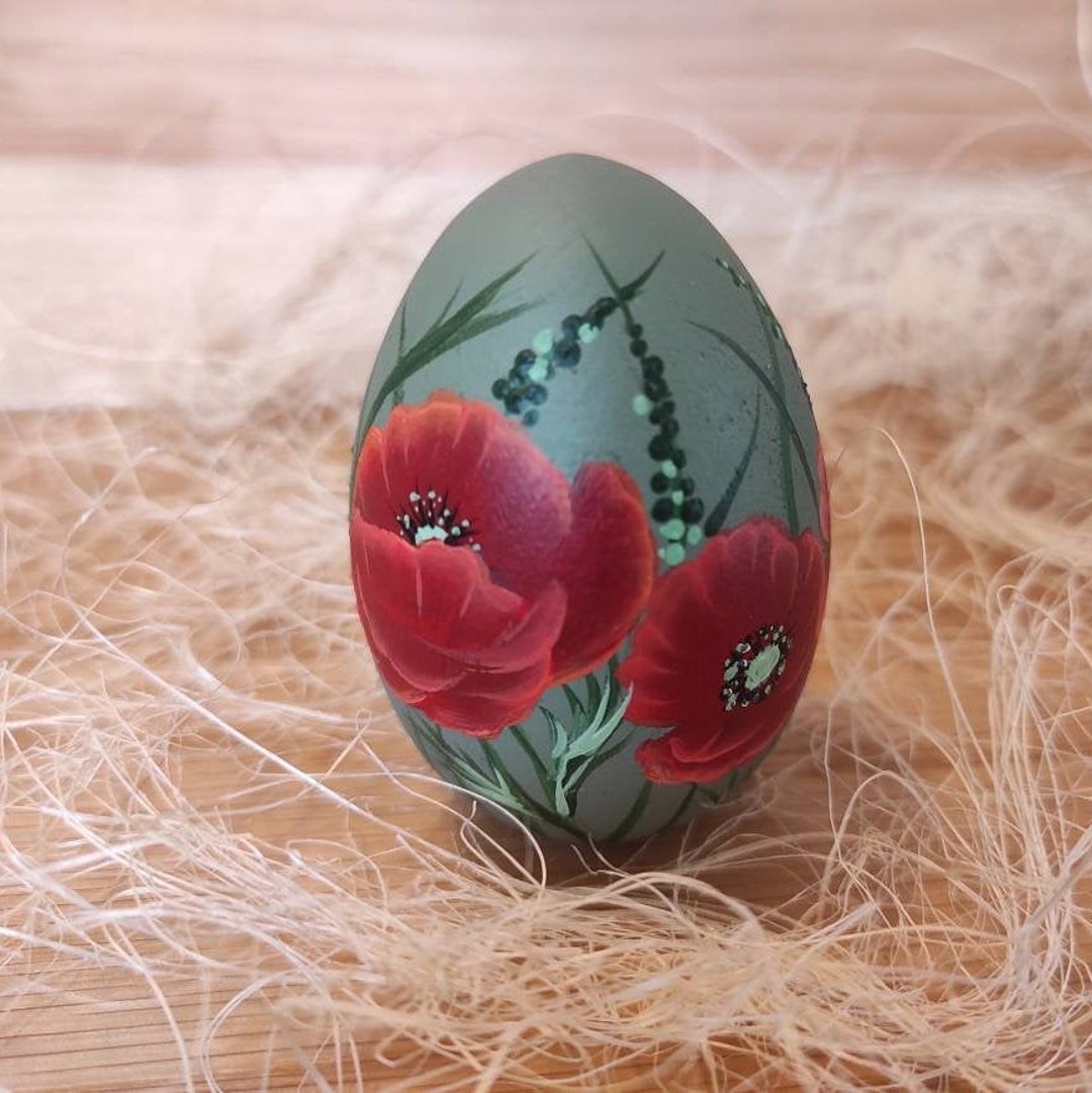 Easter Egg With Poppies 2.5 In, Poppy Flowers, Wooden Egg, Handpainted ...