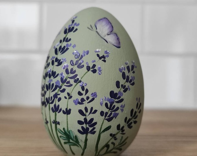 Easter Egg With Lavender, Wooden Egg, Hand Painted, Easter Home Decoration, Easter Gifts, Spring ...