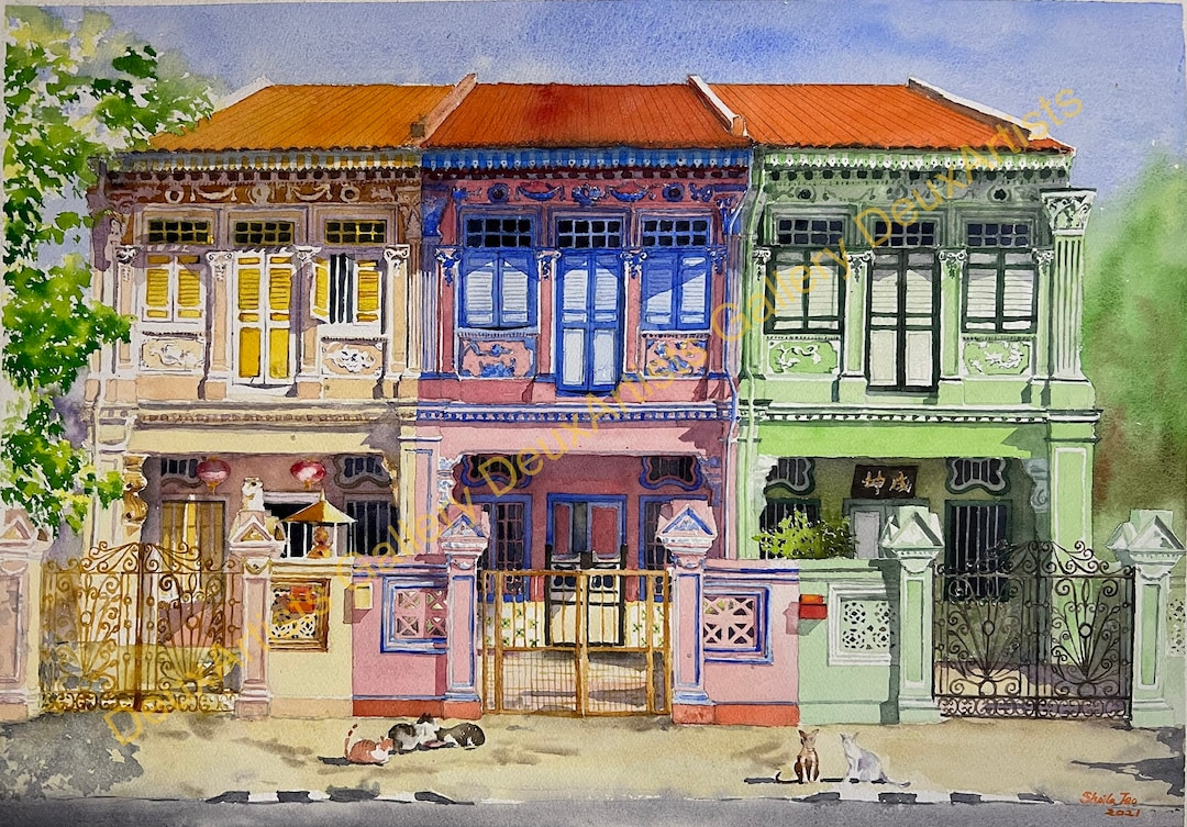Peranakan Houses in Singapore. Giclee Print From Original Watercolour ...