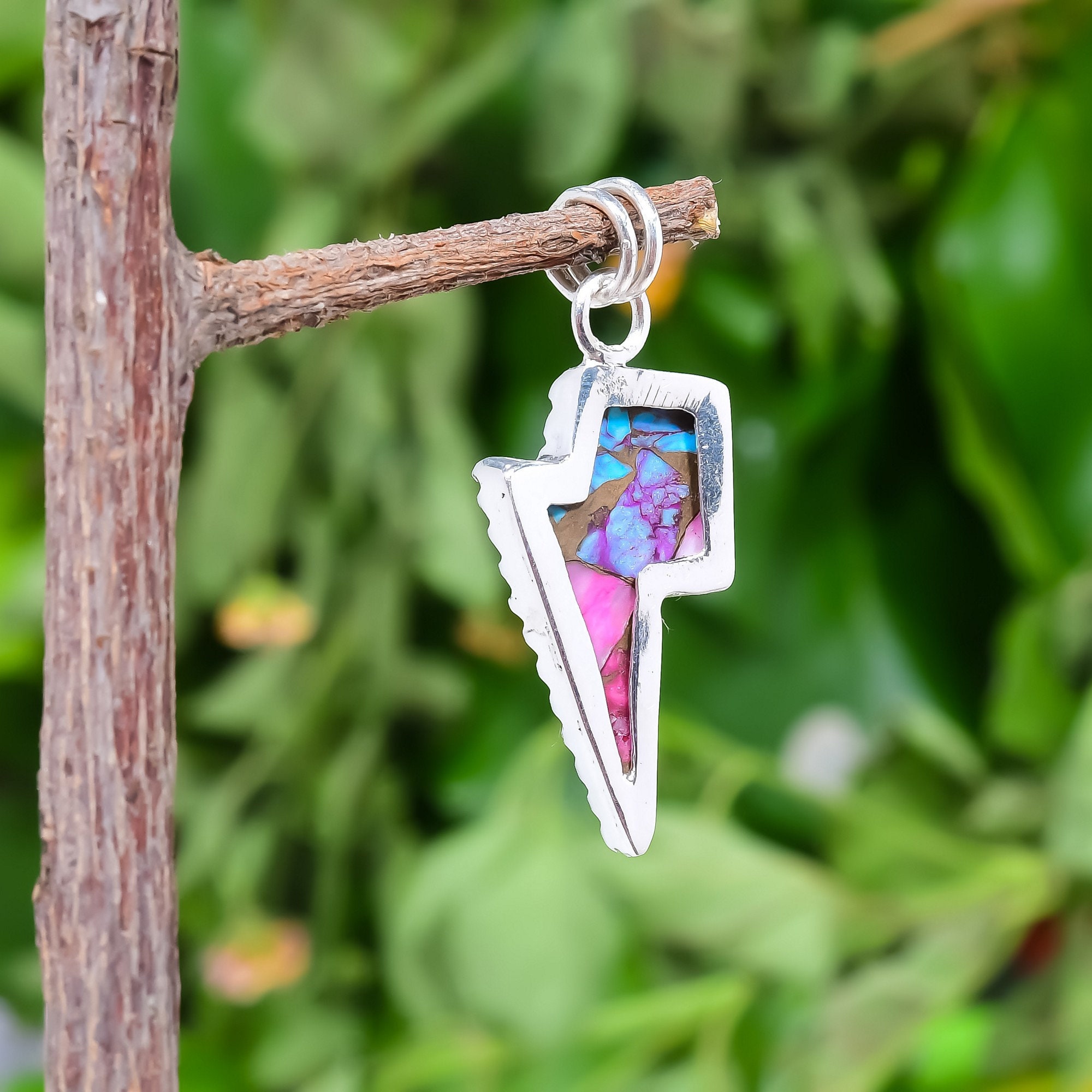 Lightning Bolt Turquoise Pendantnatural Kingman Pink Dahlia - Etsy