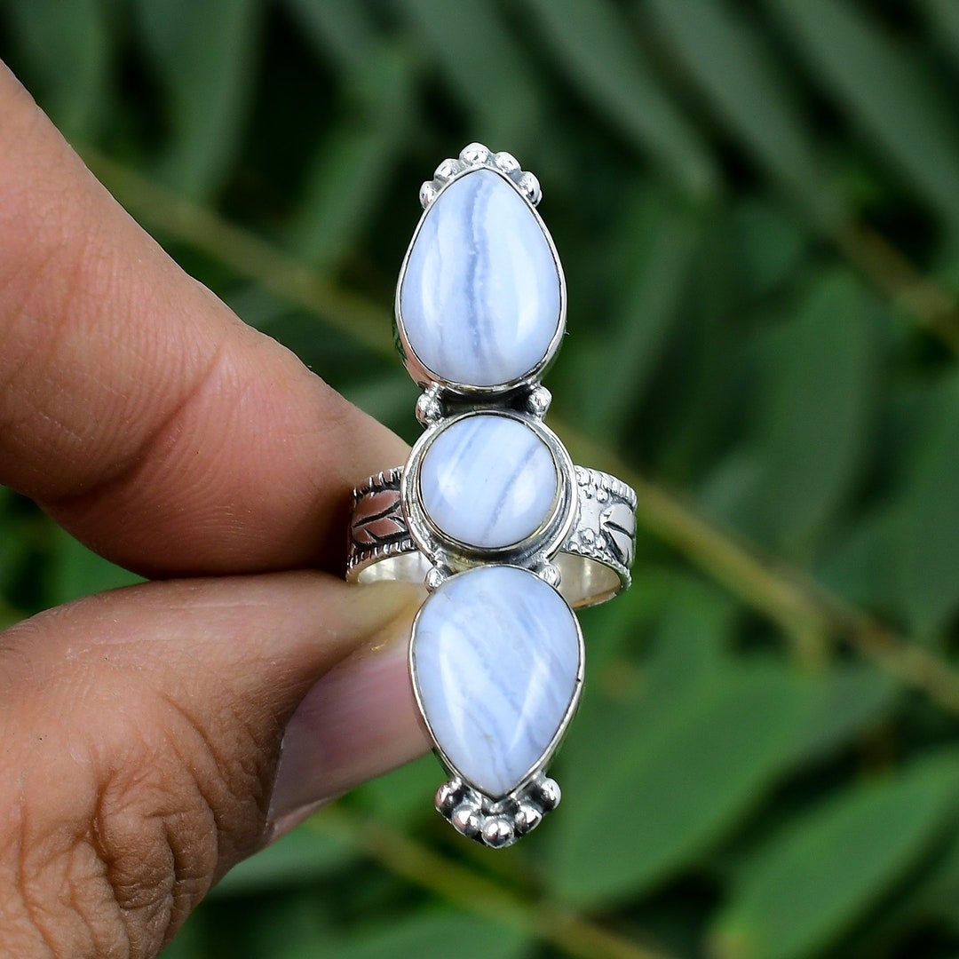 Blue Lace Gemstone Ring Handmade Silver Blue Lace Agate Gemstone Ring ...