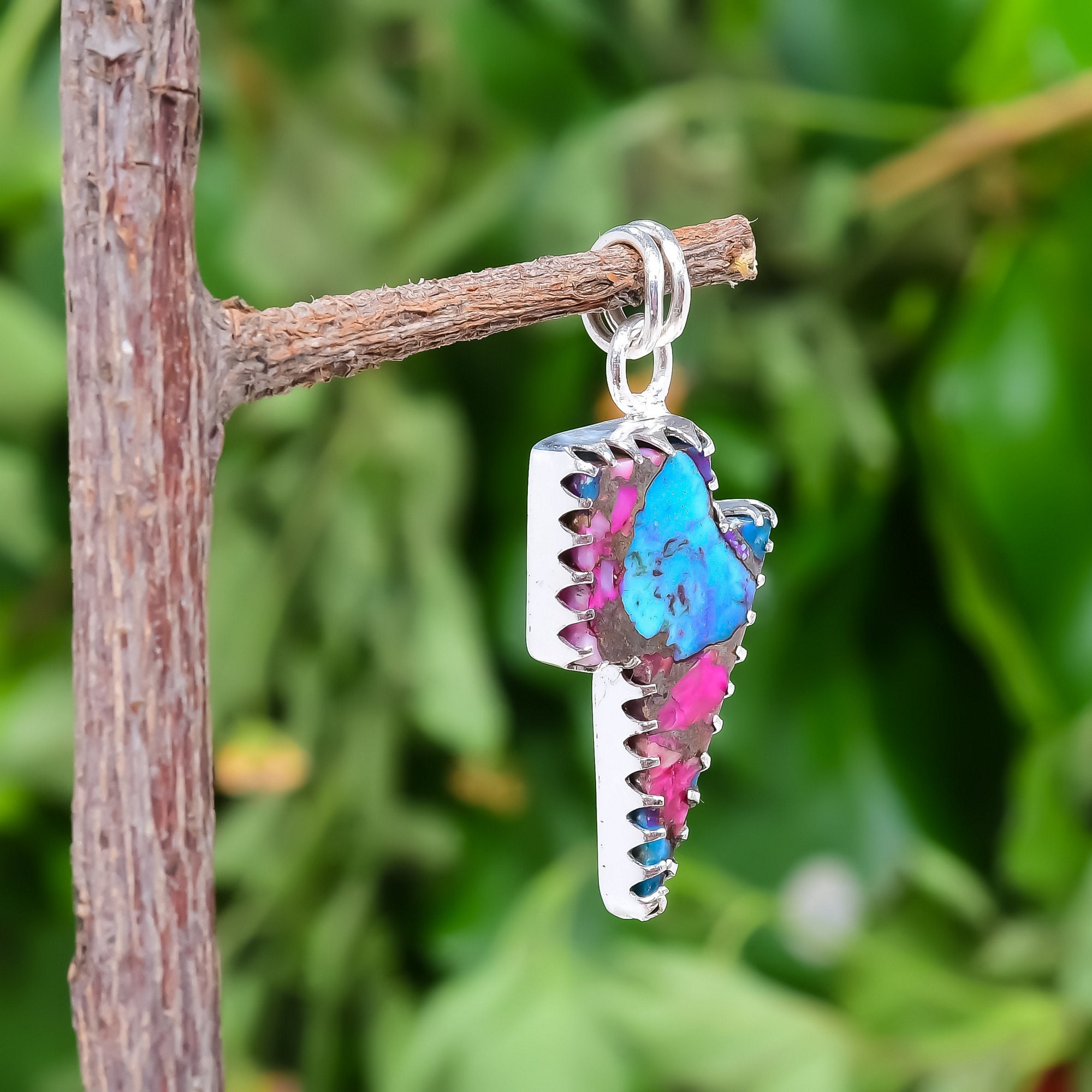 Lightning Bolt Turquoise Pendantnatural Kingman Pink Dahlia - Etsy