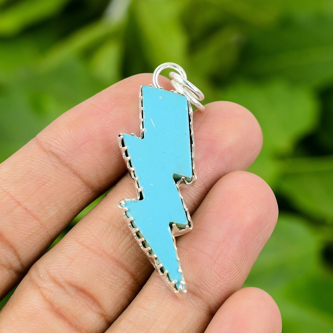 Turquoise Lightning Bolt Pendant Handmade Pendant Silver Pendant ...