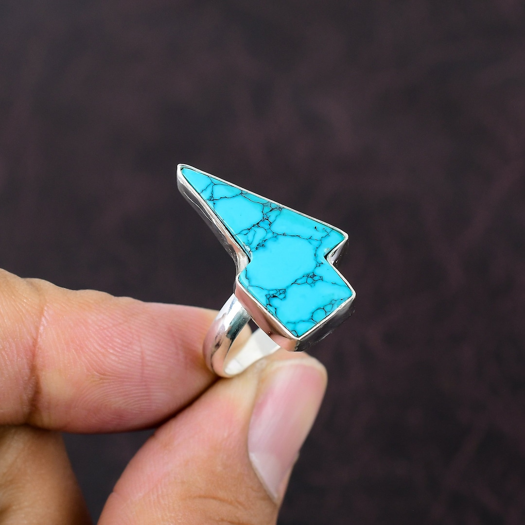 Lightning Bolt Turquoise Gemstone Ring Handmade Sterling Silver Ring ...