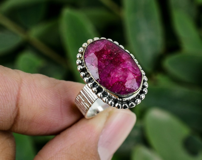 Indian Ruby Ring, 925 Sterling Silver Ring, Handmade Ring Large ...
