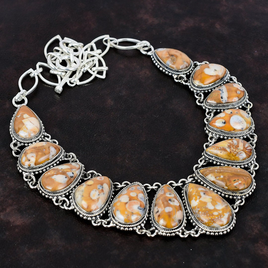 Deer Fawn Jasper 925 Sterling Silver Necklace - Handmade Gemstone ...