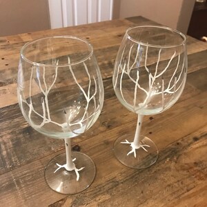 Hand Painted Red Wine - 18 Oz Glass - Birch Tree- Set of Two - Etsy