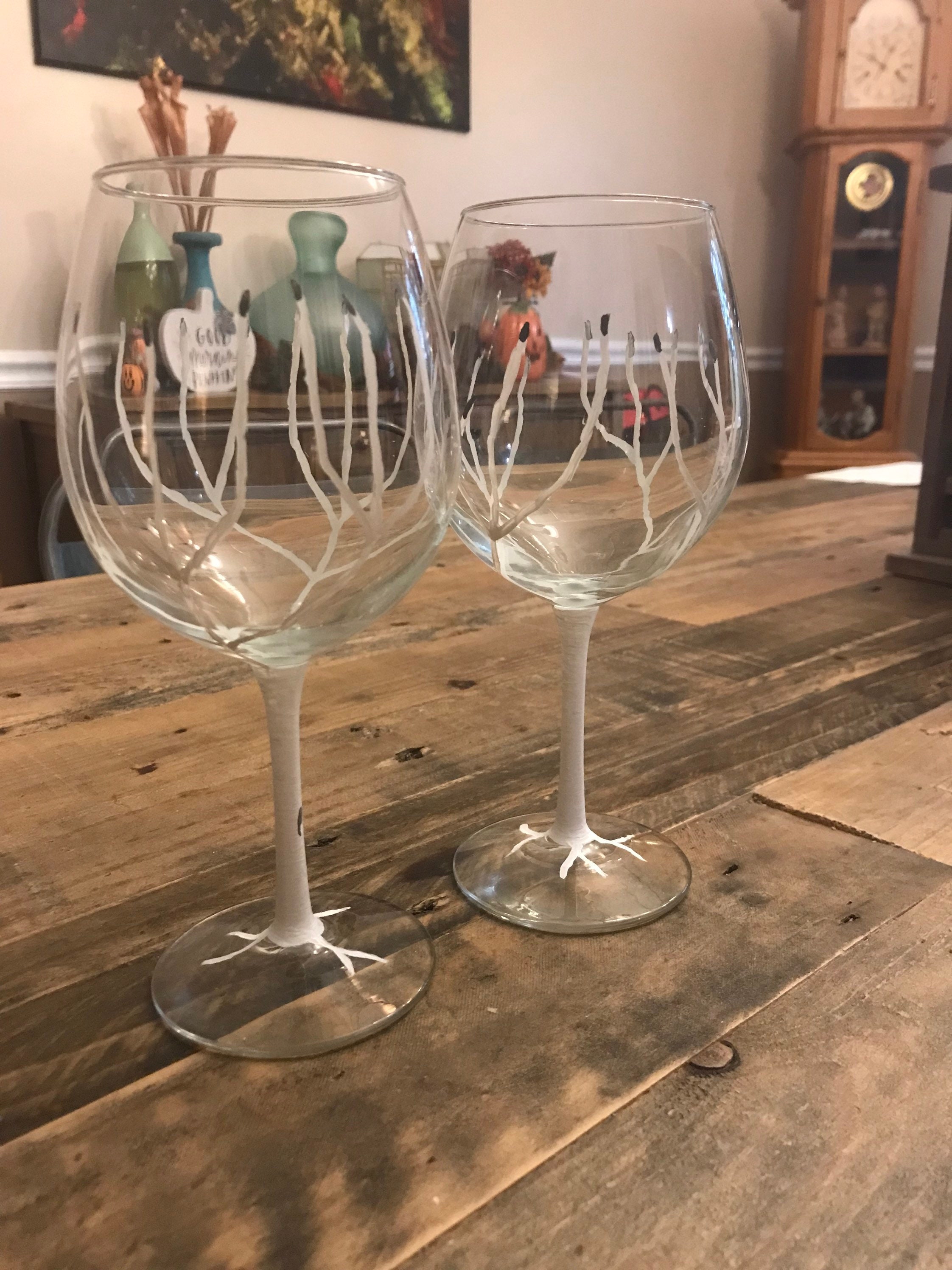 Hand Painted Red Wine - 18 Oz Glass - Birch Tree- Set of Two - Etsy