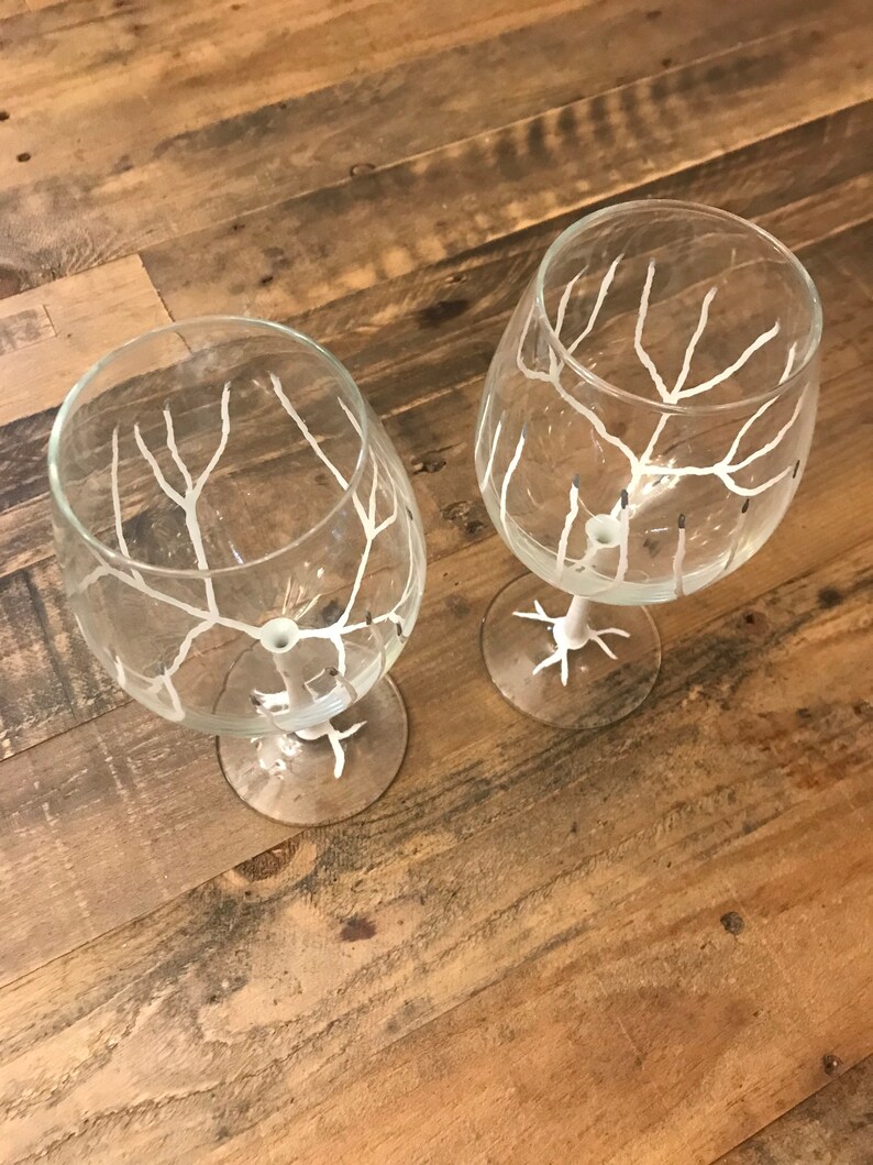 Hand Painted Red Wine - 18 Oz Glass - Birch Tree- Set of Two - Etsy