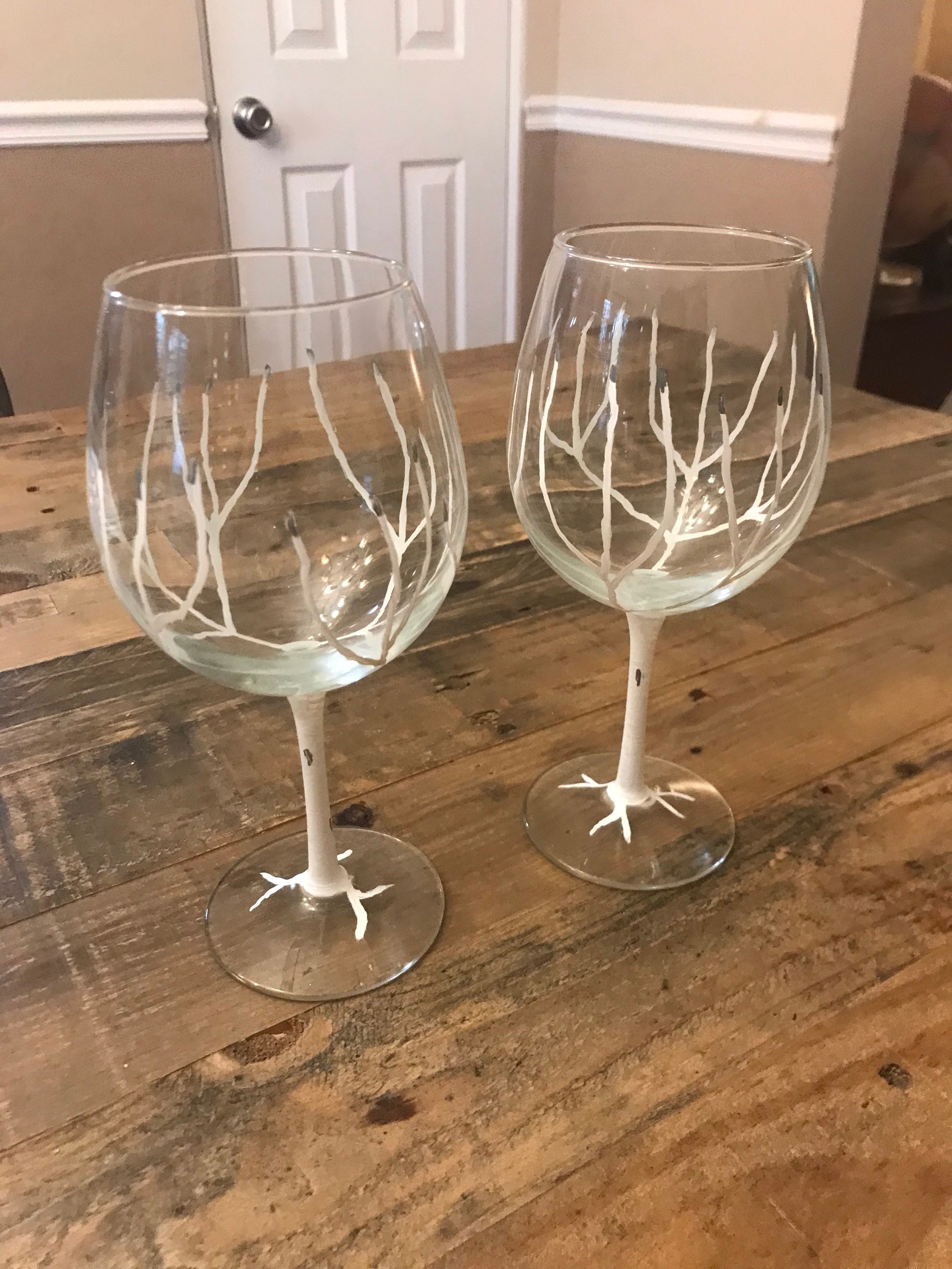 Hand Painted Red Wine - 18 Oz Glass - Birch Tree- Set of Two - Etsy