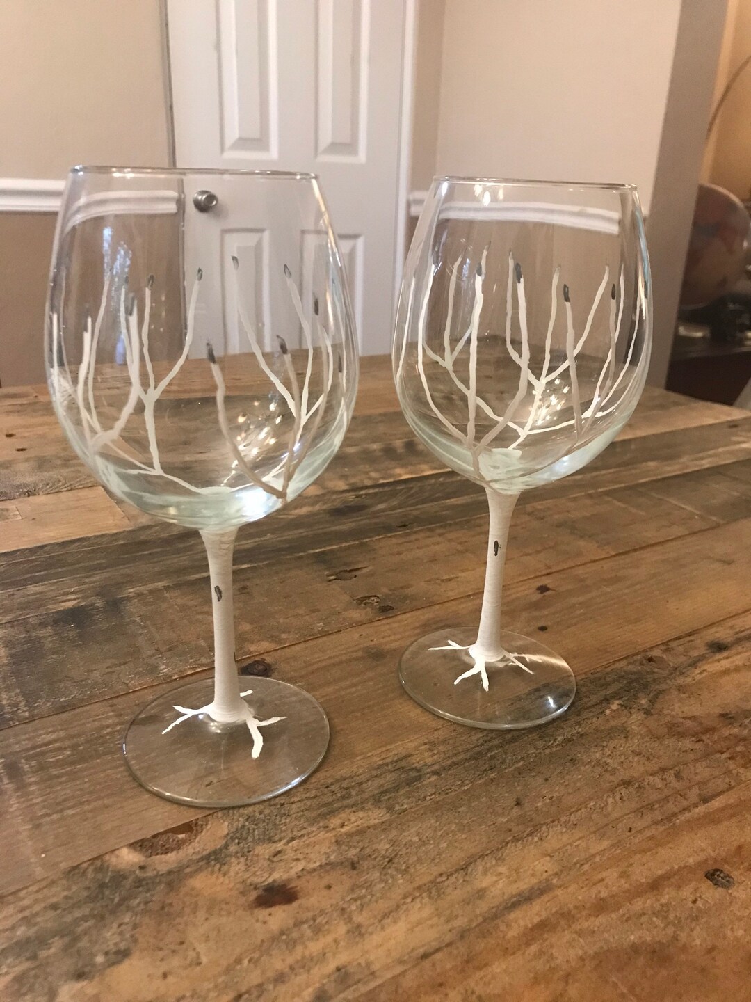 Hand Painted Red Wine - 18 Oz Glass - Birch Tree- Set of Two - Etsy